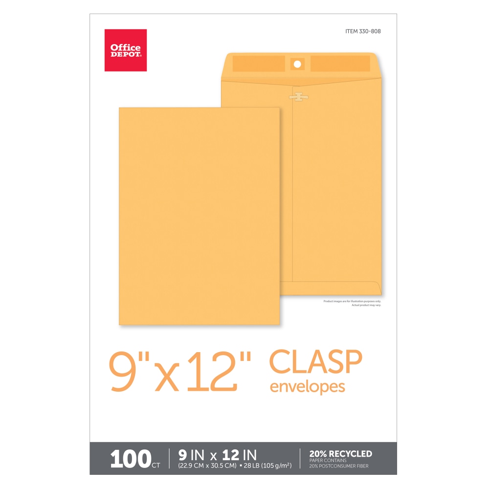 Manila Envelopes, 9" x 12", Clasp Closure, Brown Kraft, Box Of 100 ...