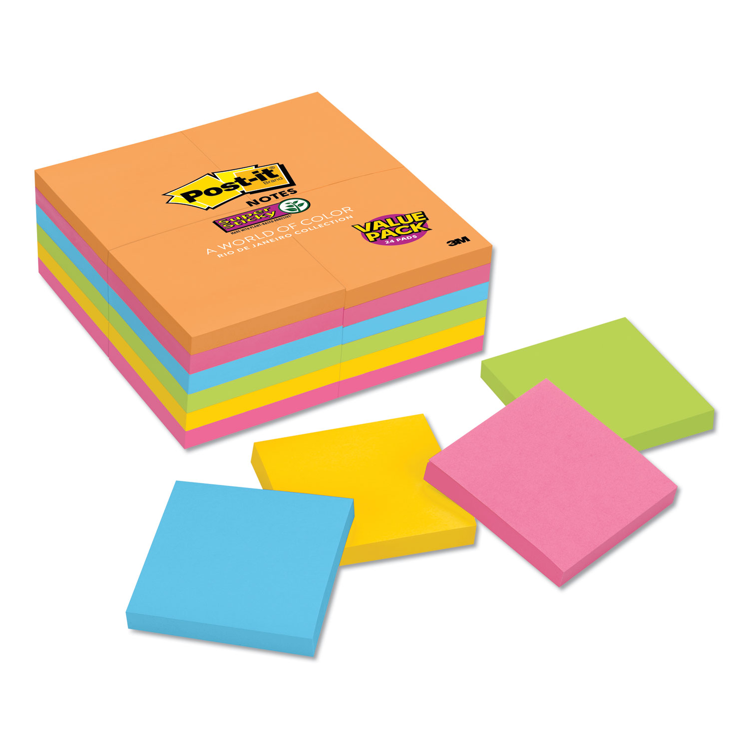 Post-it Notes Super Sticky Pads in Rio de Janeiro Colors, 3 x 3, 90 ...