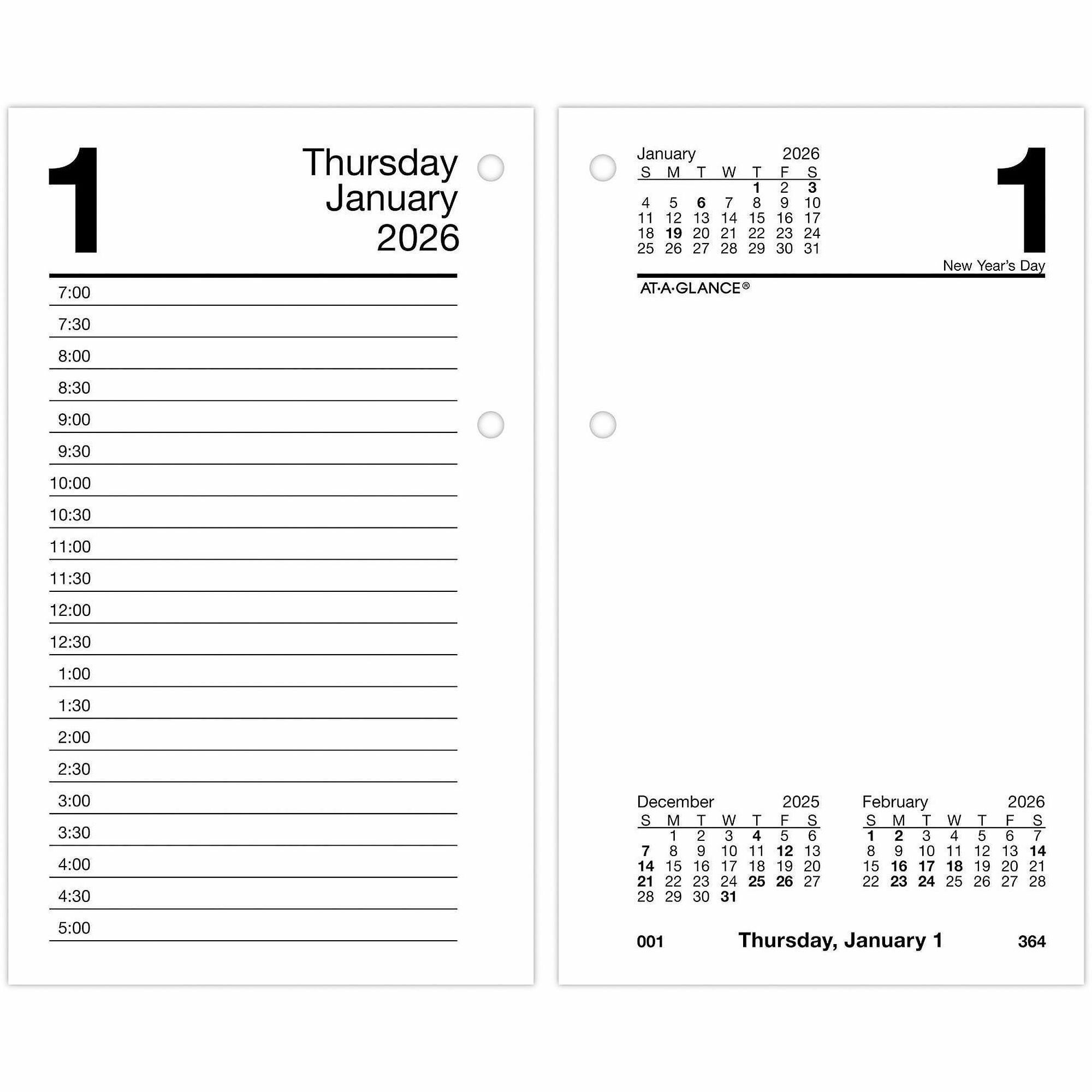 AT-A-GLANCE Desk Calendar Recycled Refill, 3.5 x 6, White Sheets, 12 ...