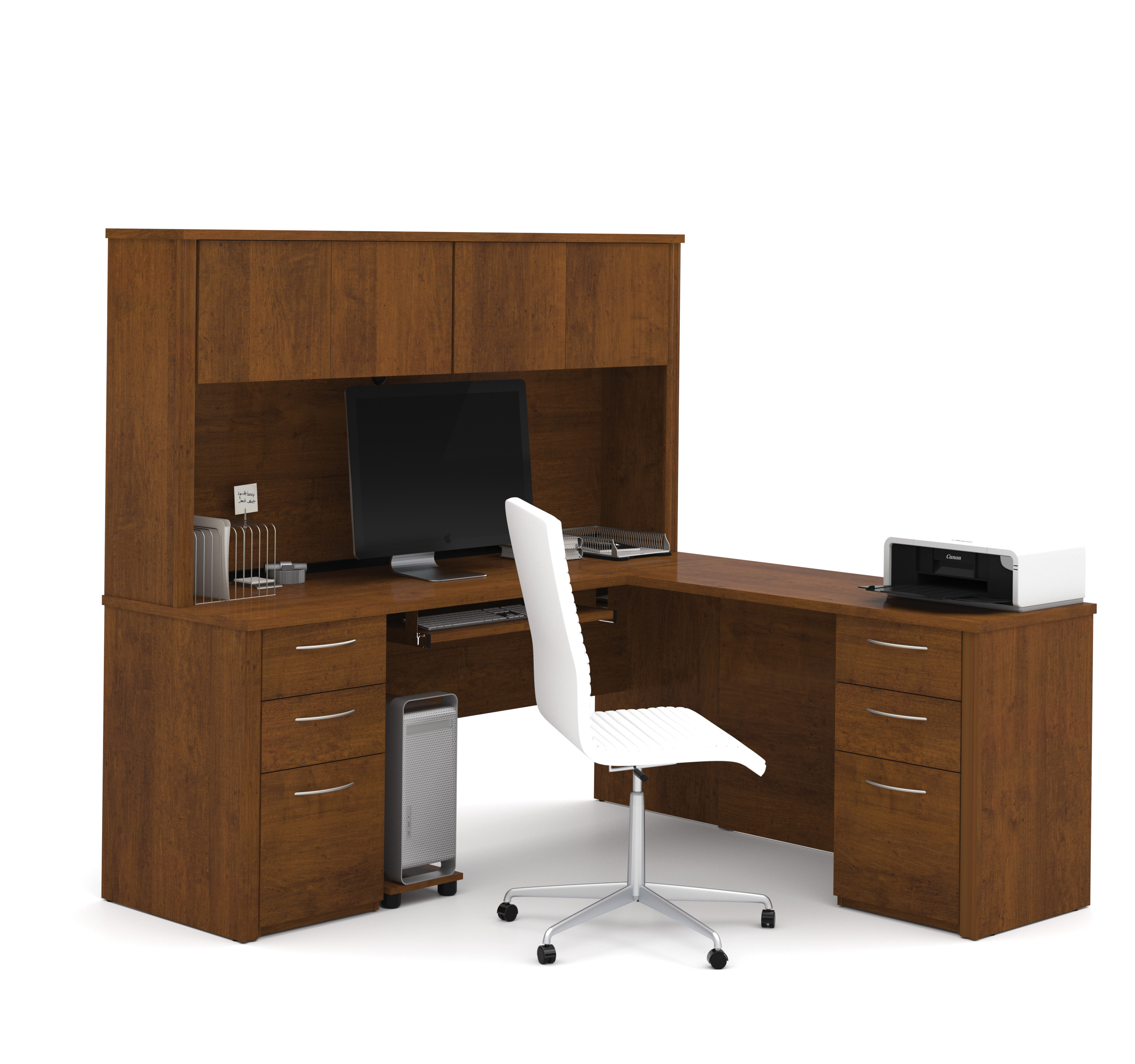 Bestar Embassy 71" L-shaped desk in Tuscany Brown | OfficeSupply.com