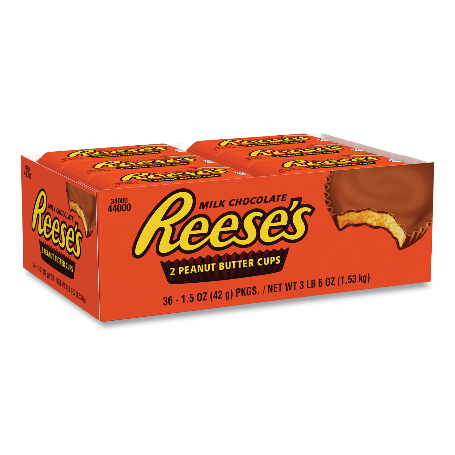 Reese's Peanut Butter Cups Bar, Full Size, 1.5 oz Bar, 2 Cups/Bar, 36 ...