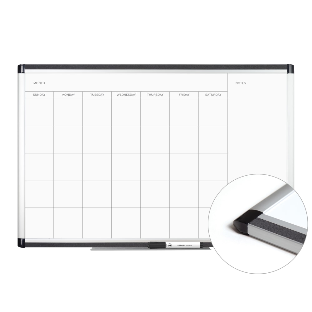 U Brands PINIT Magnetic Dry-Erase Monthly Calendar Board, 36" X 24 ...