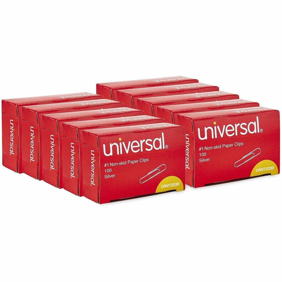 Universal Paper Clips, #1, Nonskid, Silver, 100 Clips/Box, 10 Boxes ...