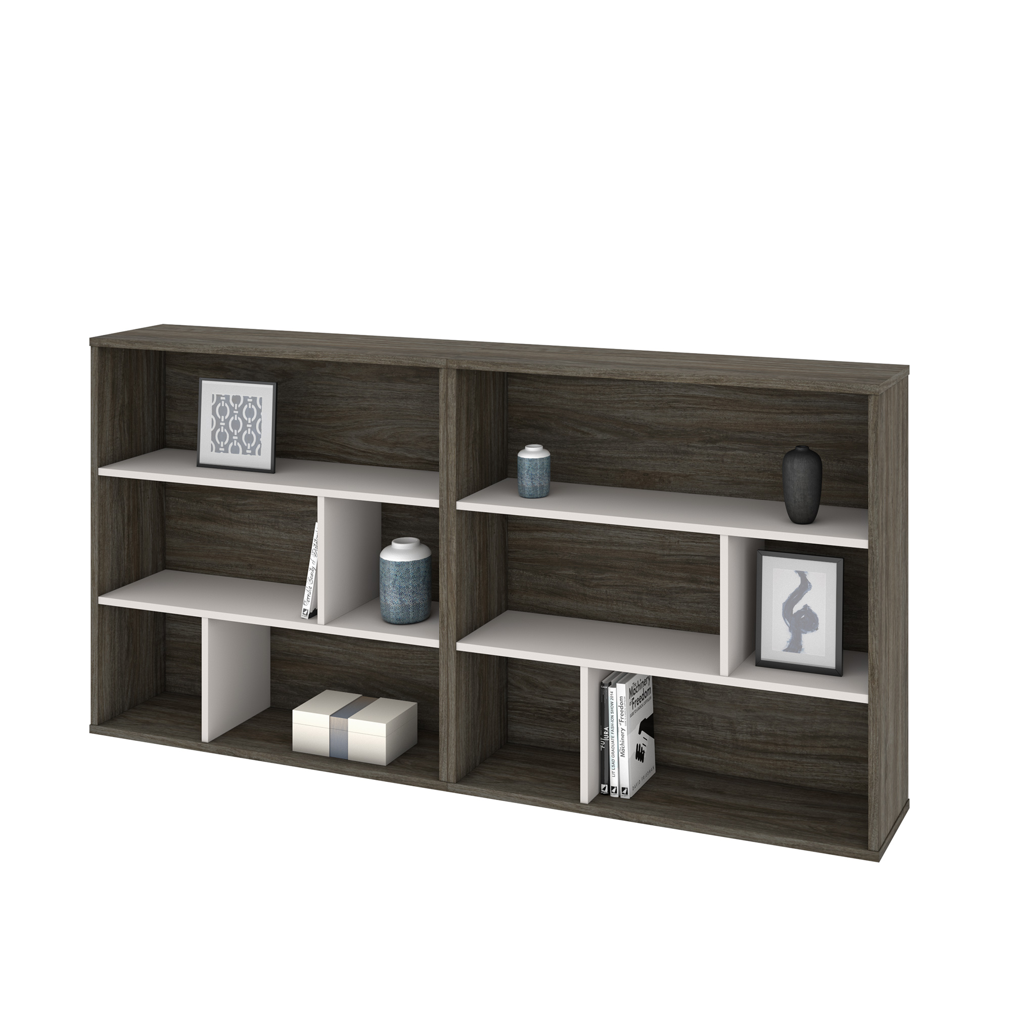 Bestar Fom 2-Piece Asymmetrical Shelving Unit Set in Walnut Grey ...