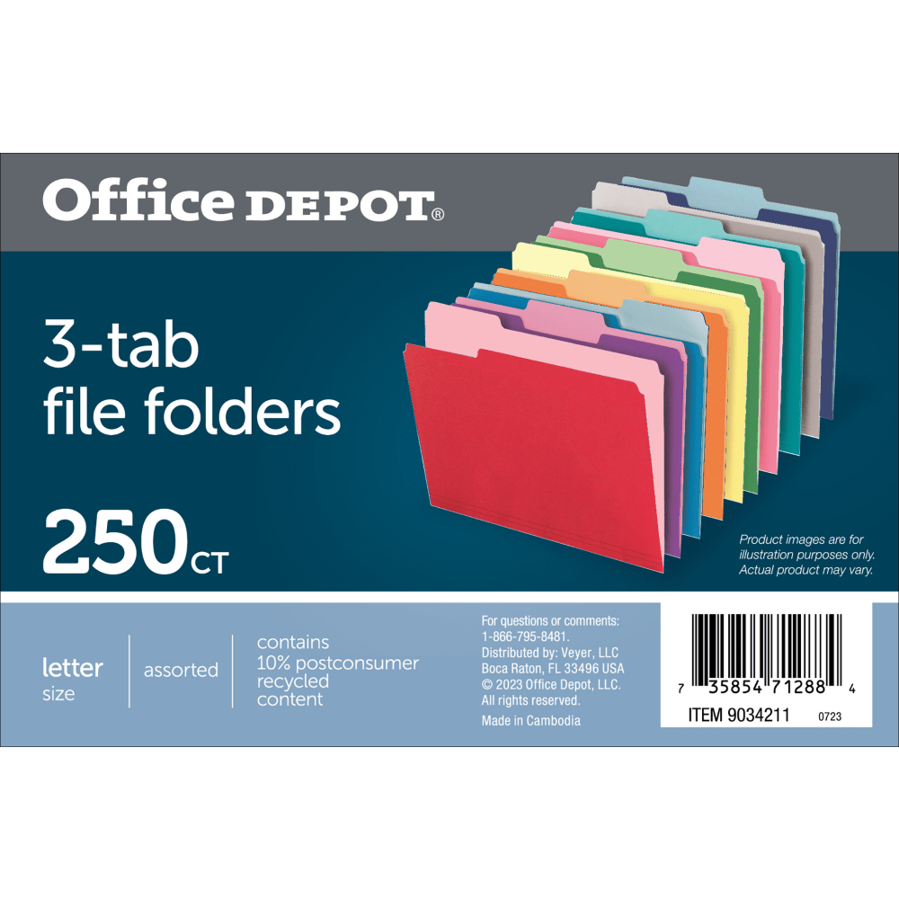File Folders, 1/3 Cut, Letter Size, Assorted Colors, Box Of 250 Folders ...