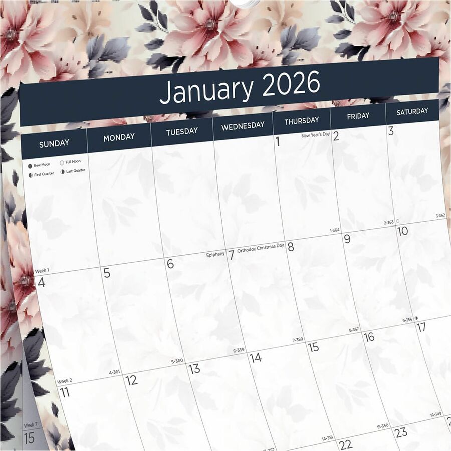 Blueline 12-Month Colorful Wall Calendar, Floral Artwork, 12 x 17 ...