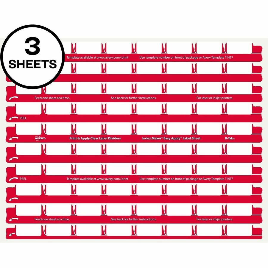 Avery 8 Tab Easy Print & Apply Clear Label Sheet Refills (11226 ...