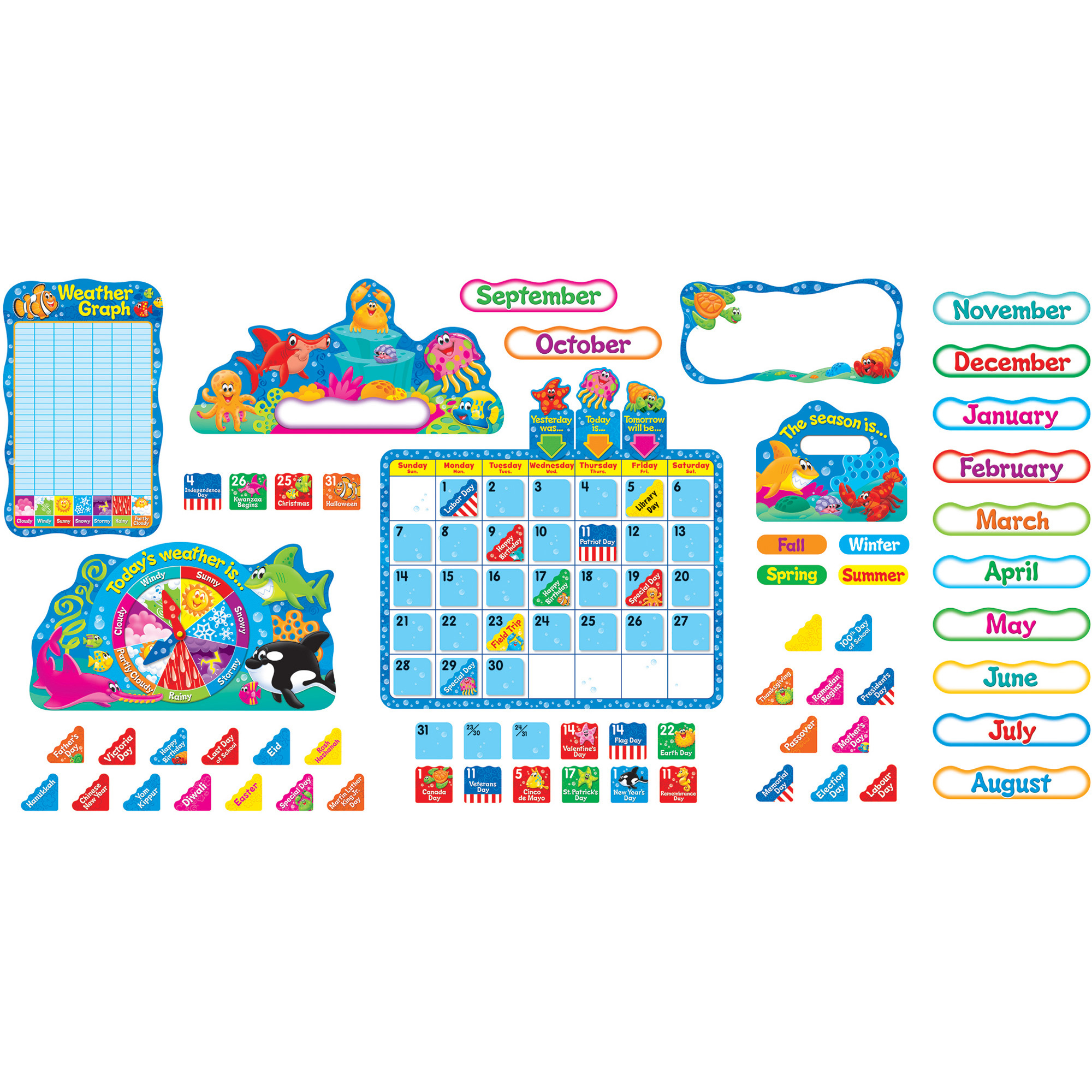 Trend Sea Buddies Calendar Bulletin Board Set | OfficeSupply.com