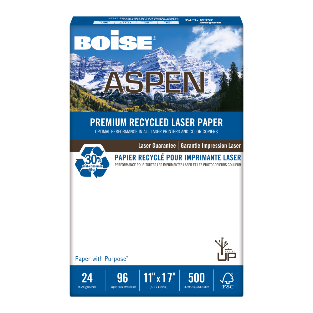 Boise ASPEN Laser Paper, Ledger Size (11" x 17"), 96 (U.S.) Brightness ...