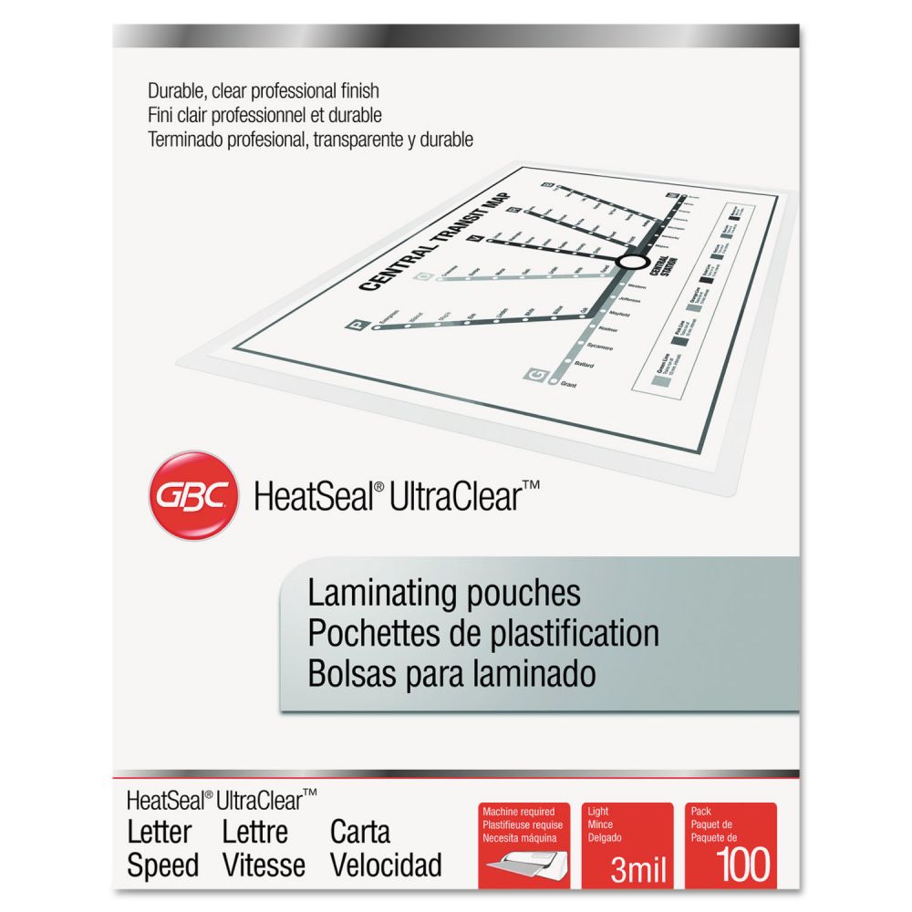 GBC UltraClear Thermal Laminating Pouches, 3 mil, 9" x 11.5", Gloss ...