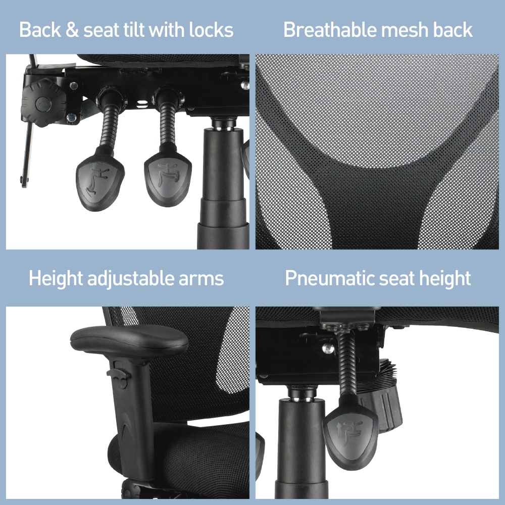 MFTC 200 Ergonomic Mesh Mid-Back Task Office Chair, Black, BIFMA ...