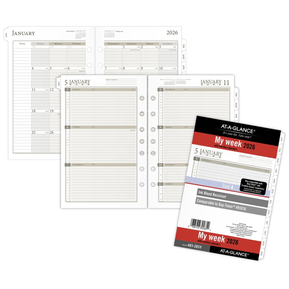 AT-A-GLANCE 2026 Weekly Monthly Planner Refill, Loose-Leaf, Desk Size ...