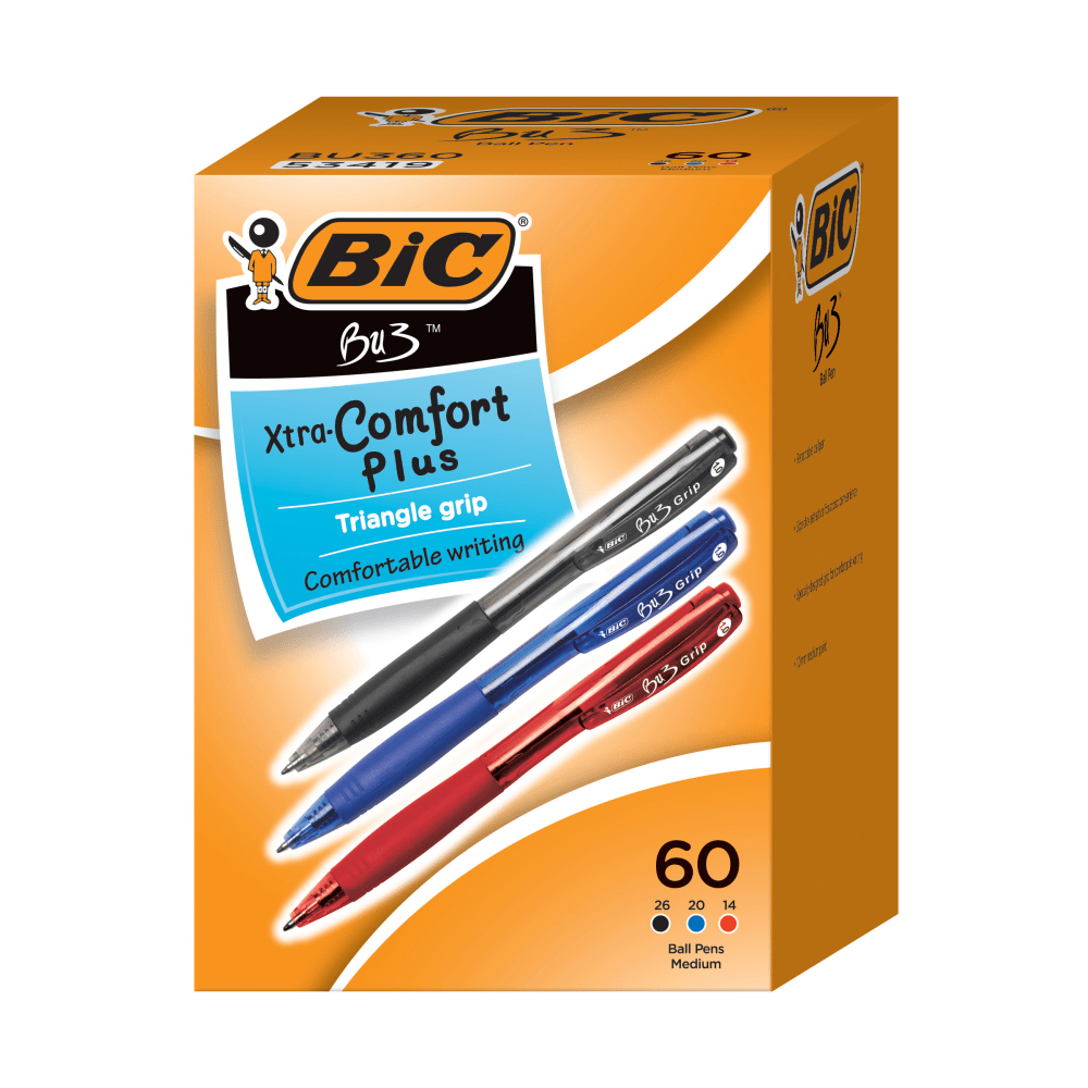 BIC BU3 Comfort Grip Retractable Ballpoint Pens, Medium Point, 1.0 mm ...