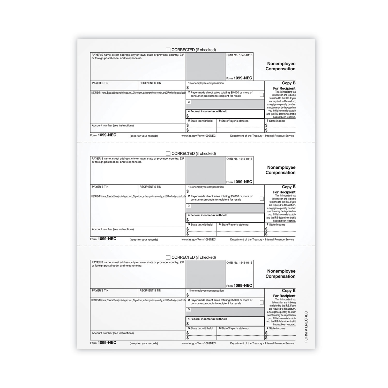 TOPS 1099-NEC Tax Forms, Fiscal Year: 2021, One-Part (No Copies), 8.5 x ...