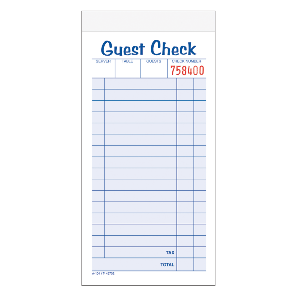 Adams Carbonless Guest Check Pad, 2-Part, 6 7/8" x 3 3/8", White, 50 ...
