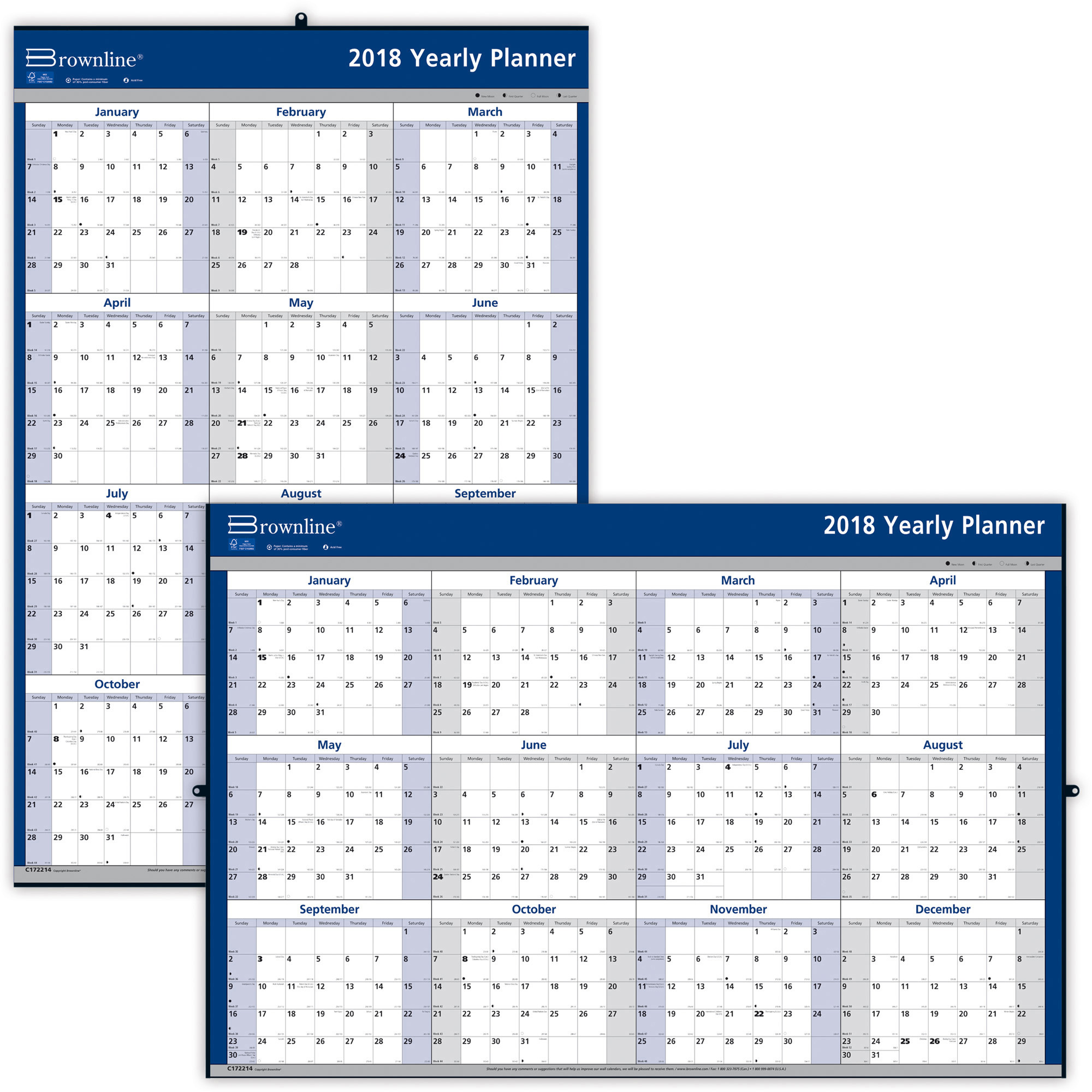 Brownline 2-Sided Paper Yearly Wall Calendar | OfficeSupply.com