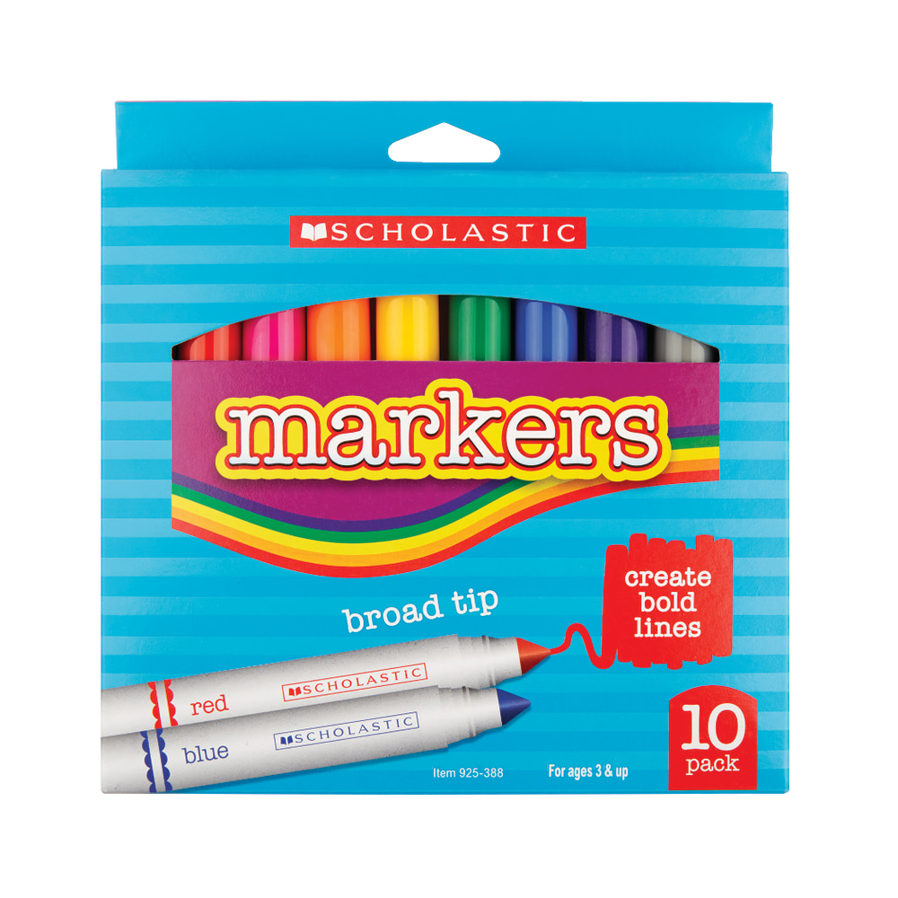 Scholastic Markers, Broad Tip, Assorted Colors, Pack Of 10 ...