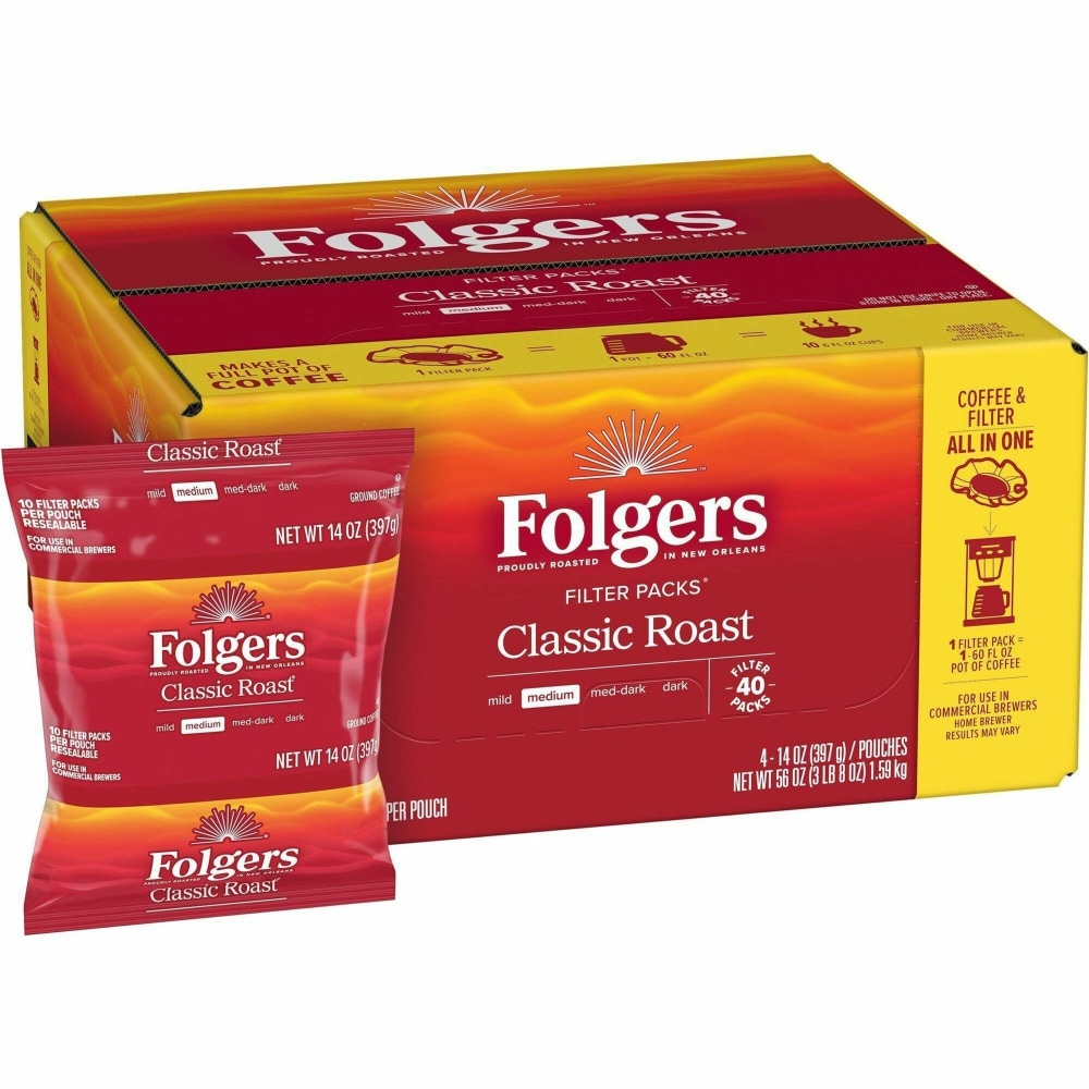 Folgers Coffee Filter Packs, Classic Roast, 1.4 oz Pack, 40/Carton ...