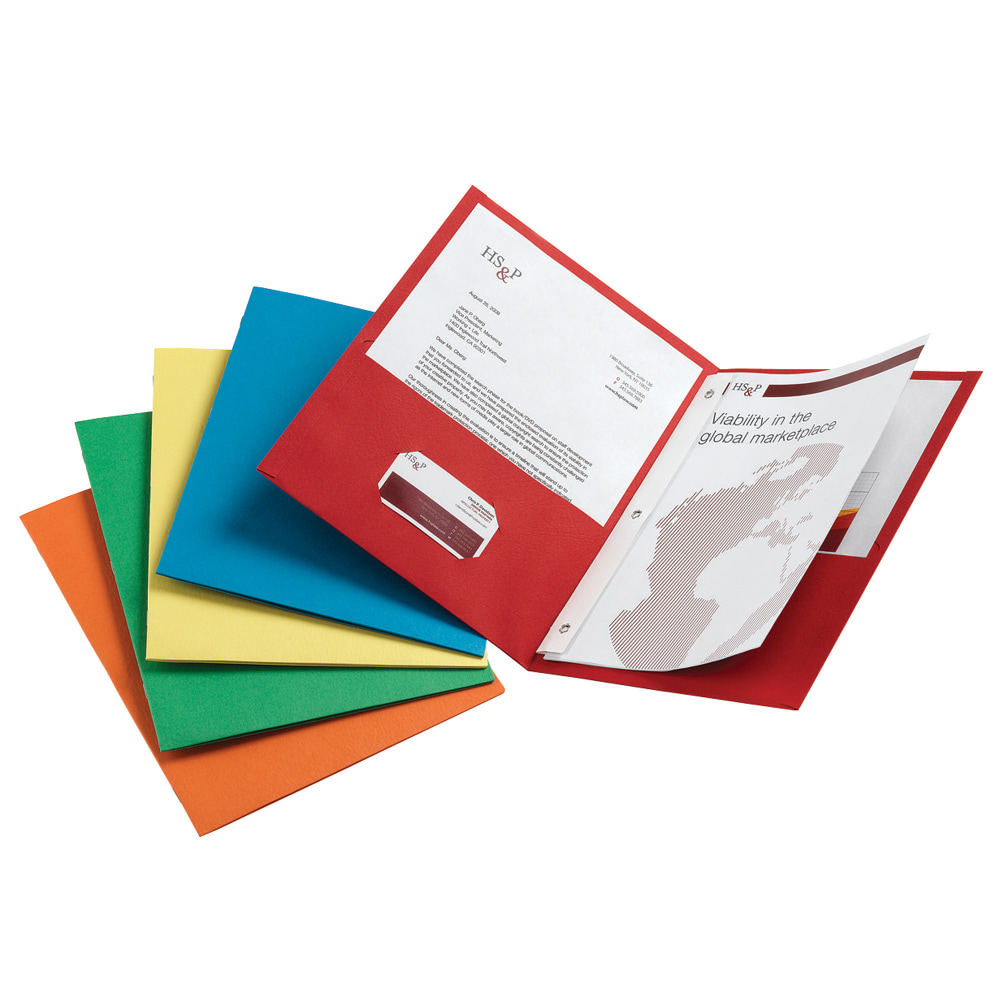 2-Pocket Textured Paper Folders With Prongs, Assorted Colors, Pack Of ...
