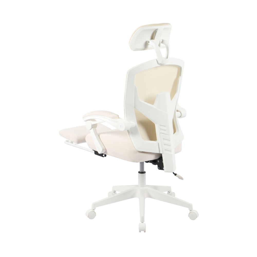 Vallori Mesh/Fabric High-Back Chair With Retractable Footrest, Cream ...