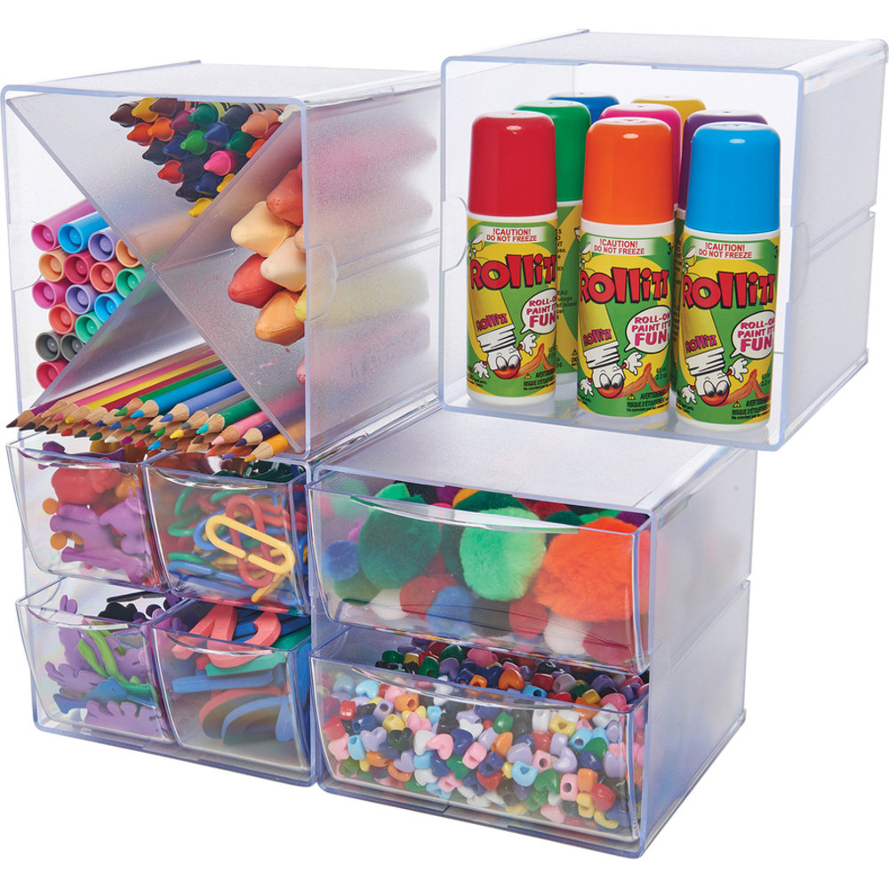 Deflecto Stackable Cube With 2 Drawers, 6"H x 6"W x 7 1/8"D, Clear ...