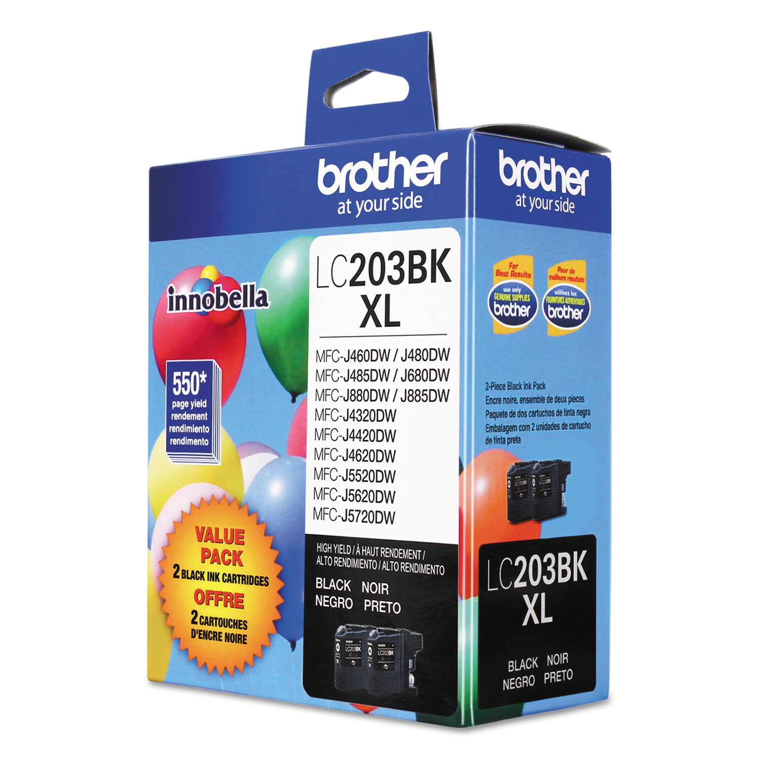 Brother LC203 Black High-Yield Ink Cartridges, Pack Of 2, LC2032PKS ...