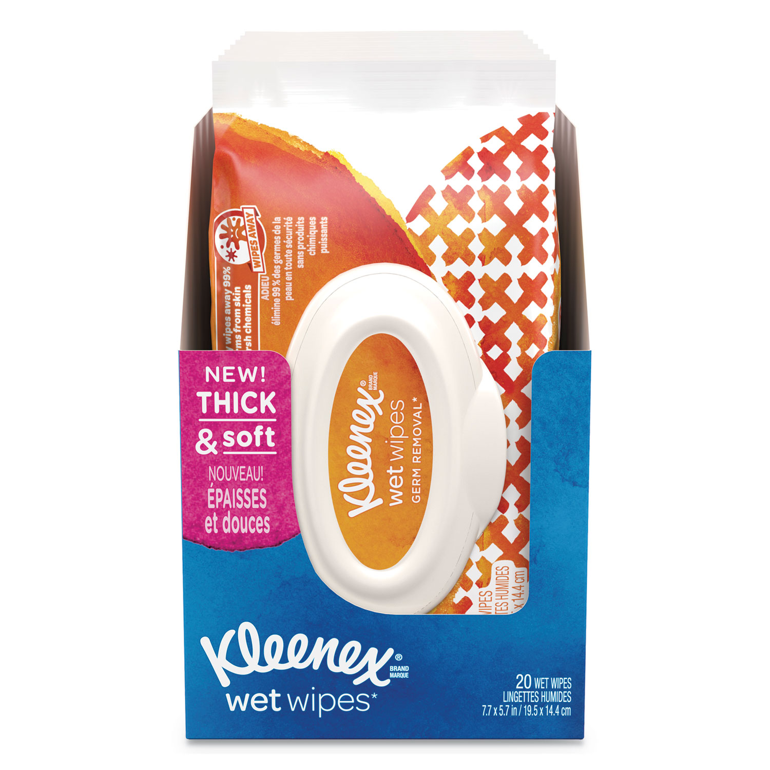Kleenex Wet Wipes Germ Removal for Hands and Face, 1Ply, 20 Towels/Pack ...
