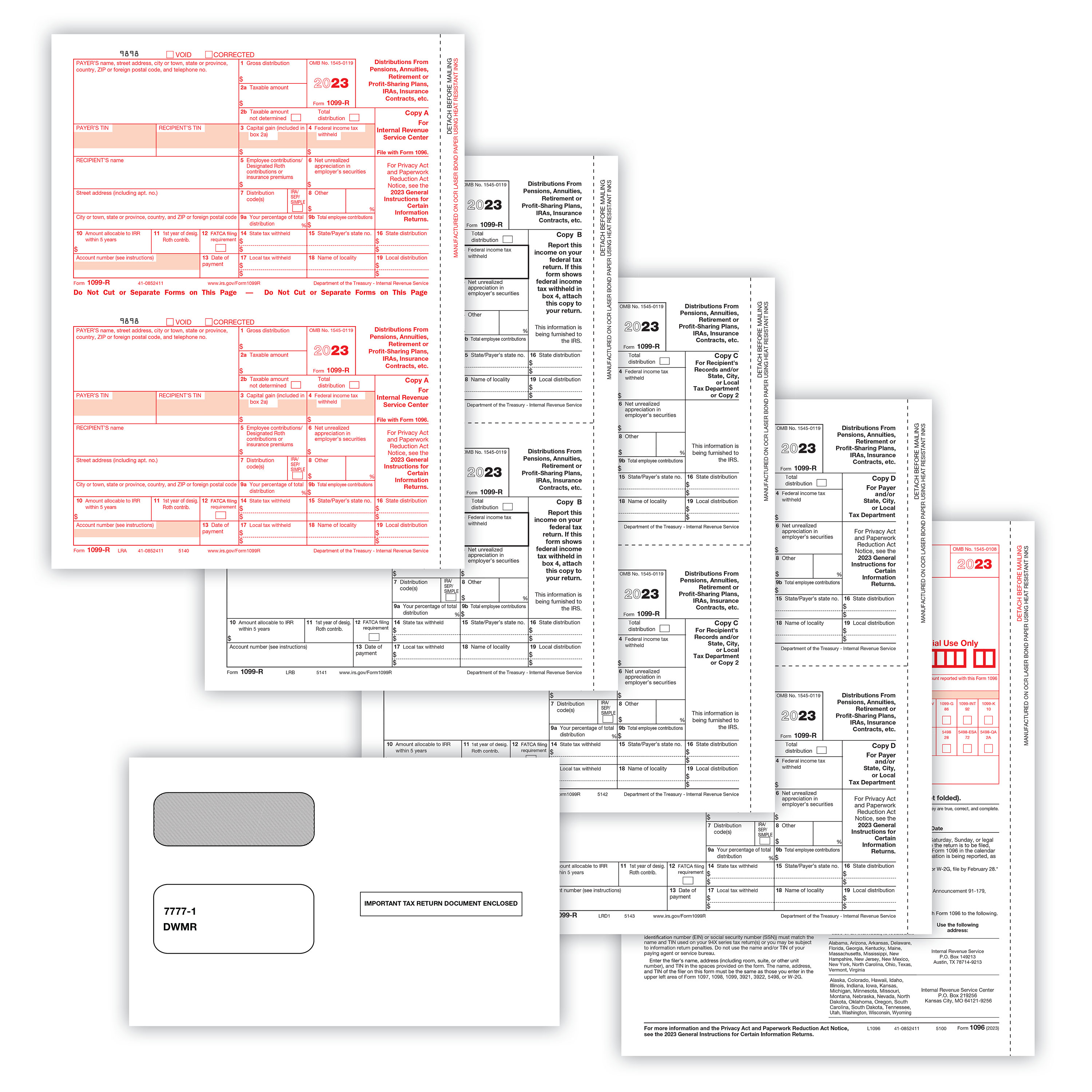 ComplyRight 1099-R Tax Forms Set, 4-Part, 2-Up, Copies A/B/C/D, Laser ...
