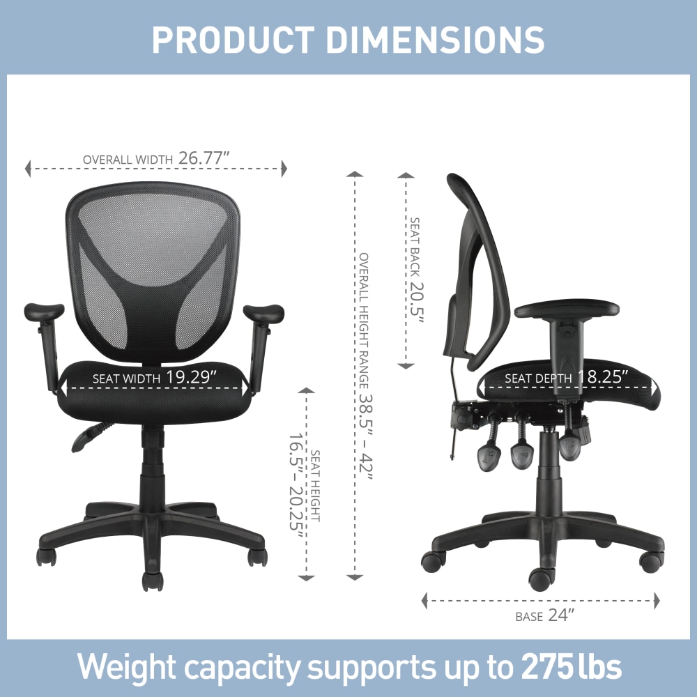 MFTC 200 Ergonomic Mesh Mid-Back Task Office Chair, Black, BIFMA ...