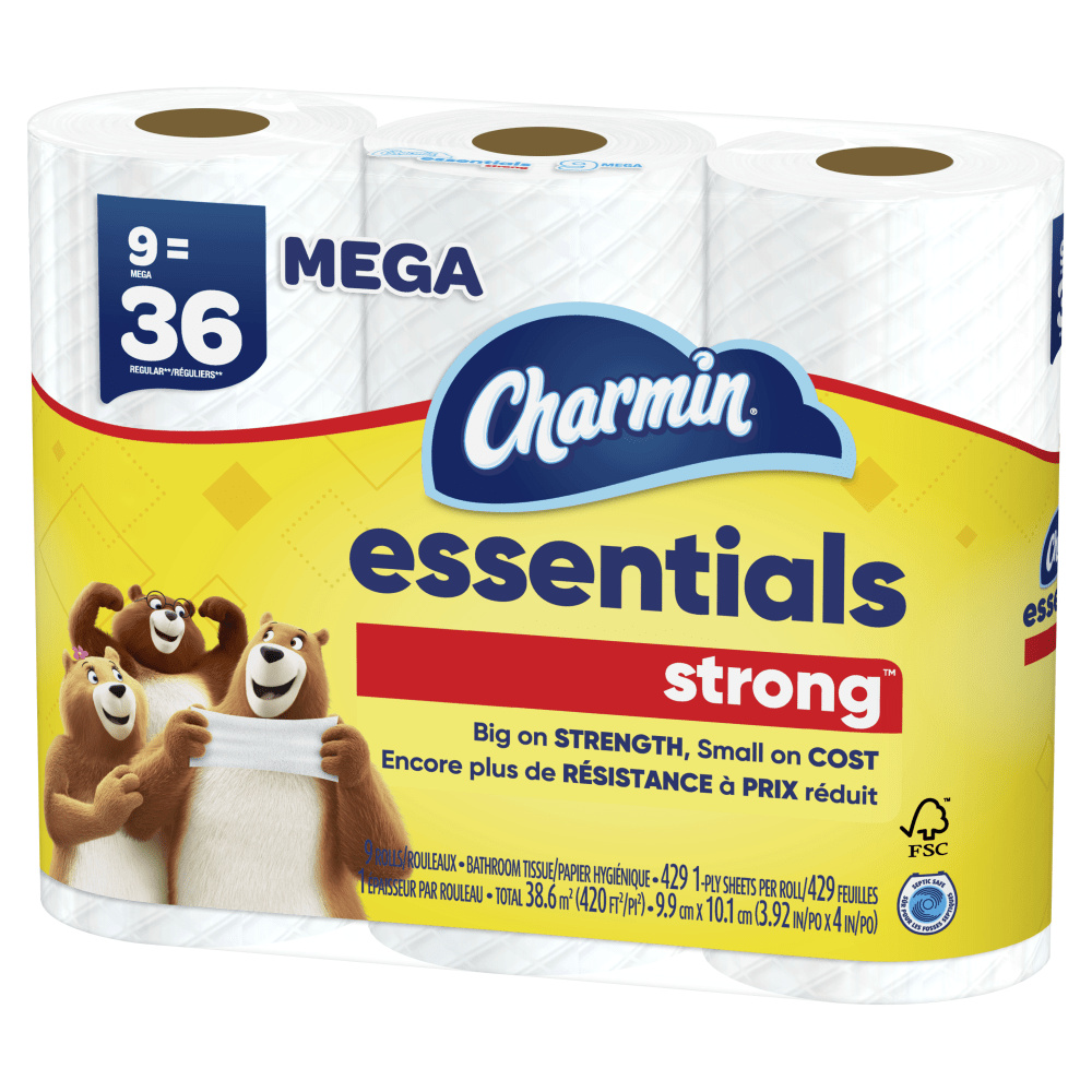 Charmin Essentials Strong Mega 2-Ply Toilet Paper Rolls, 4" x 4-1/2 ...