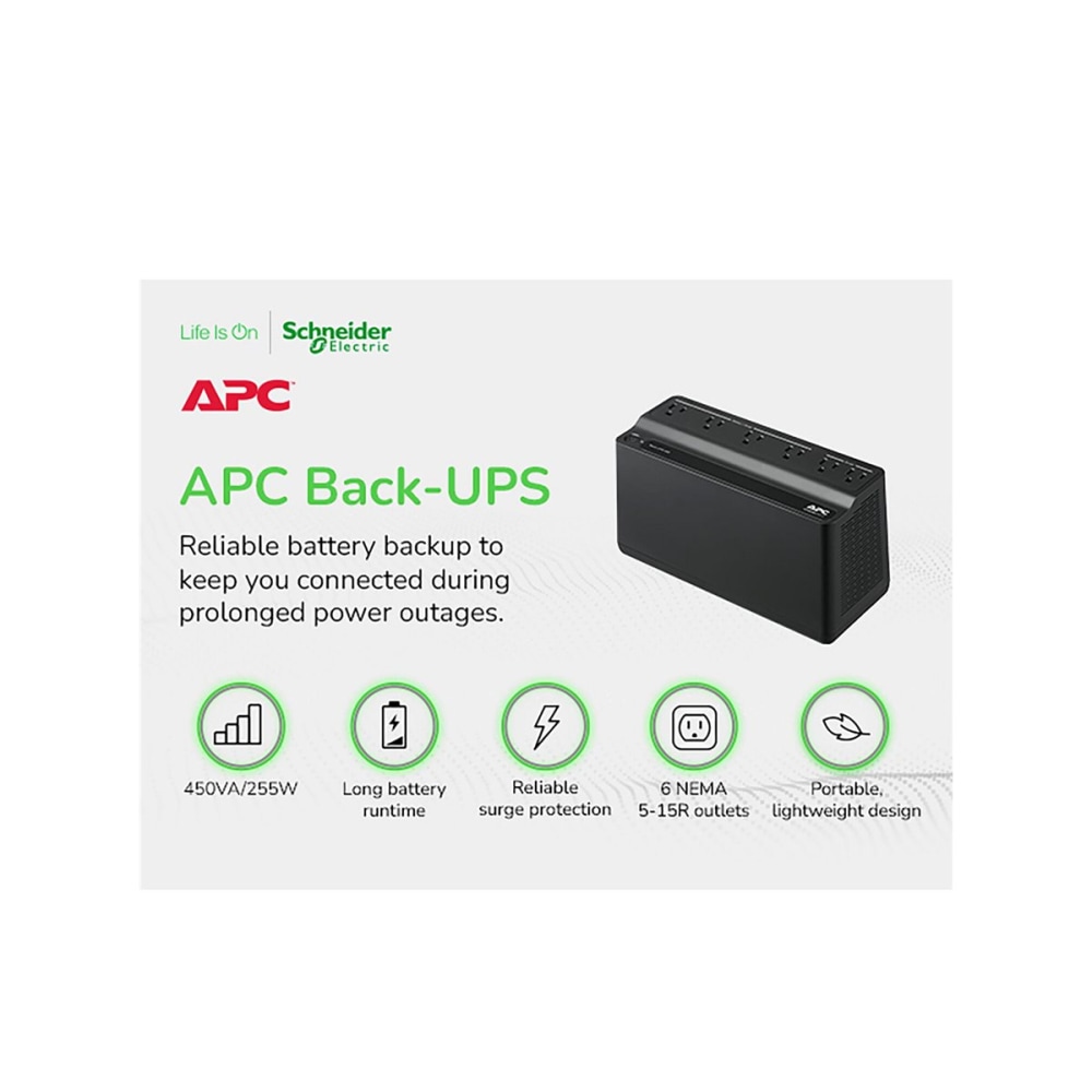 APC Back-UPS BN450M Battery Backup, 6 Outlet, 450VA/255W | OfficeSupply.com