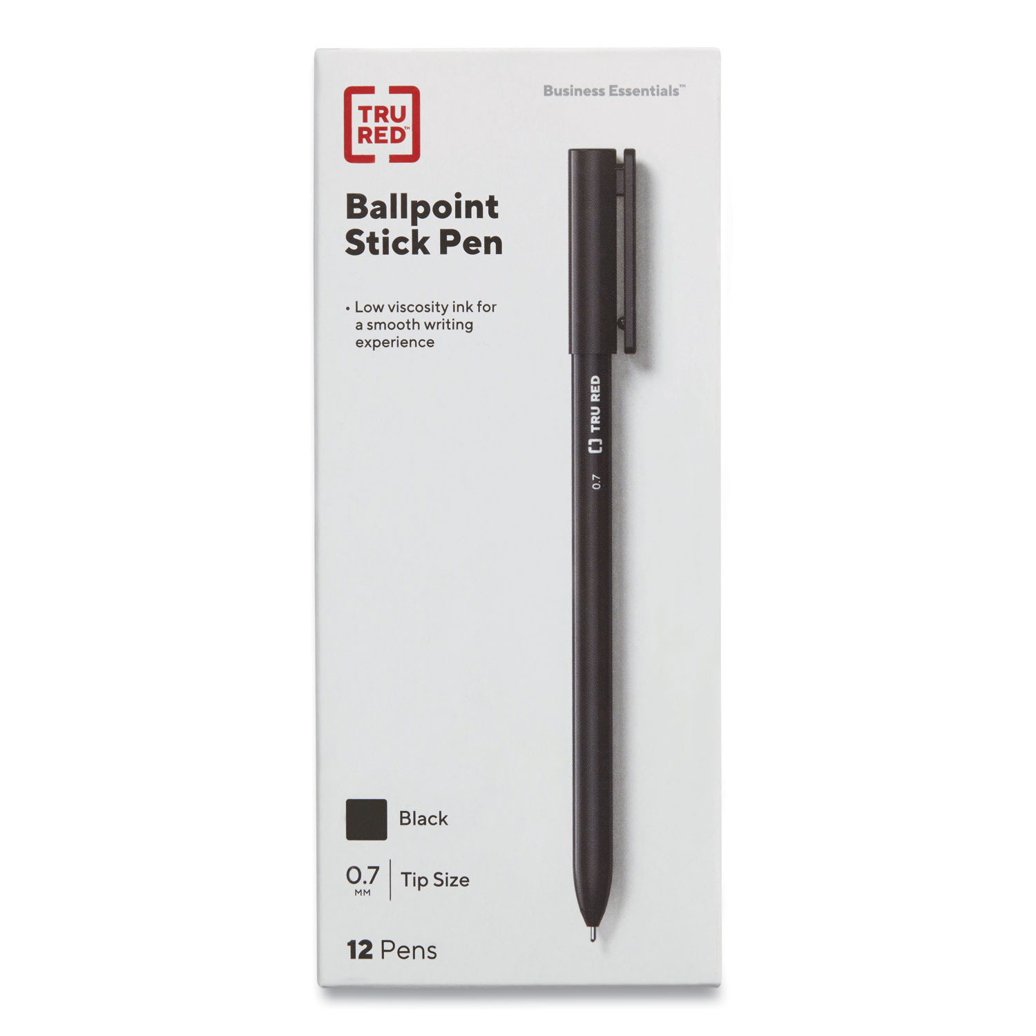 TRU RED Ballpoint Pen, Stick, Fine 0.7 mm, Black Ink, Black Barrel ...