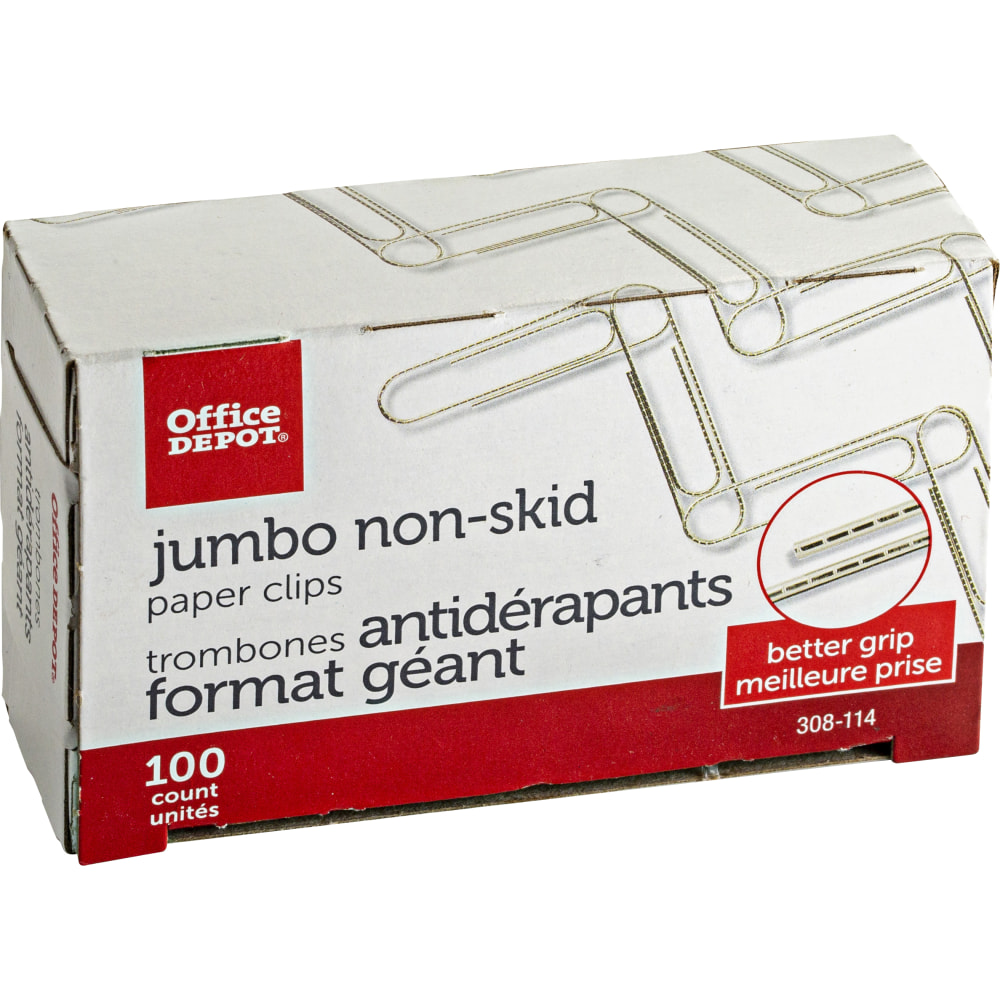 Non-Skid Paper Clips, Jumbo, Silver, Pack Of 10 Boxes, 100 Clips Per ...