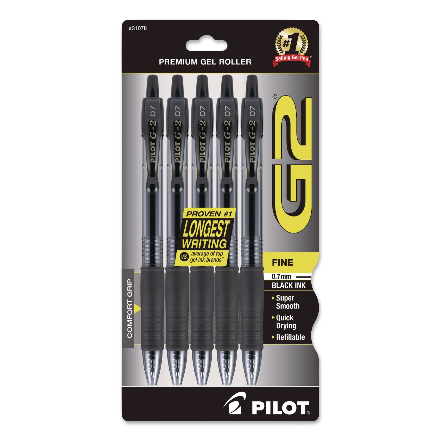 Pilot G2 Premium Gel Pen, Retractable, Fine 0.7 mm, Black Ink, Smoke ...