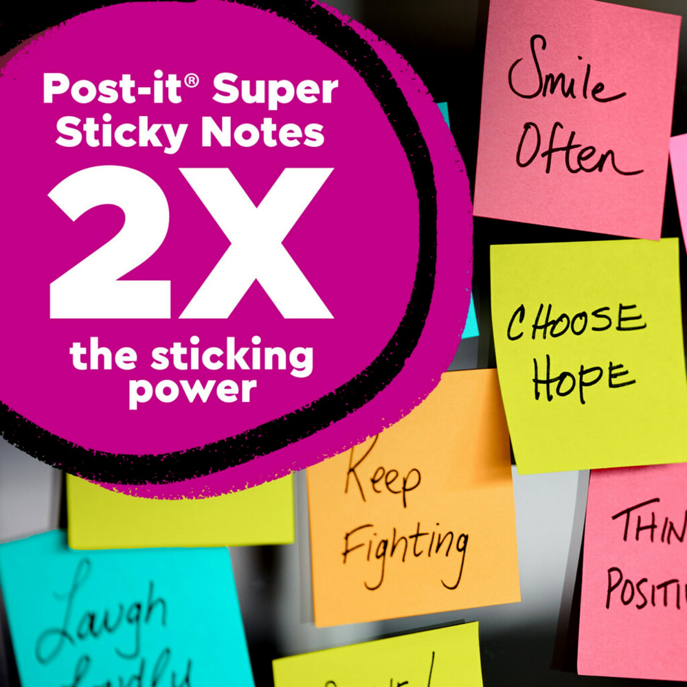 Post-it Super Sticky Notes, 3 in x 3 in, 5 Pads, 90 Sheets/Pad, 2x the ...