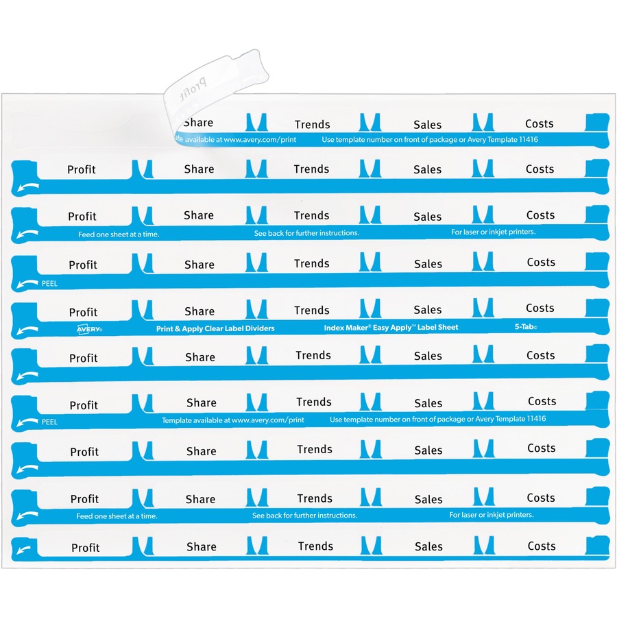 Avery 5 Tab Easy Print & Apply Clear Label Sheet Refills (11225 ...