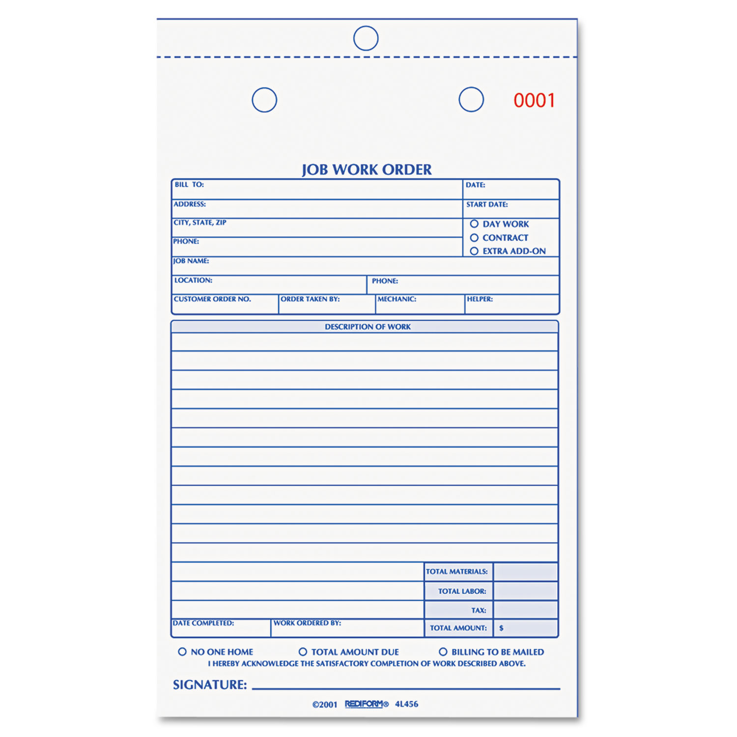Rediform Job Work Order Book, 5 1/2 x 8 1/2, Two Part Carbonless, 50 ...