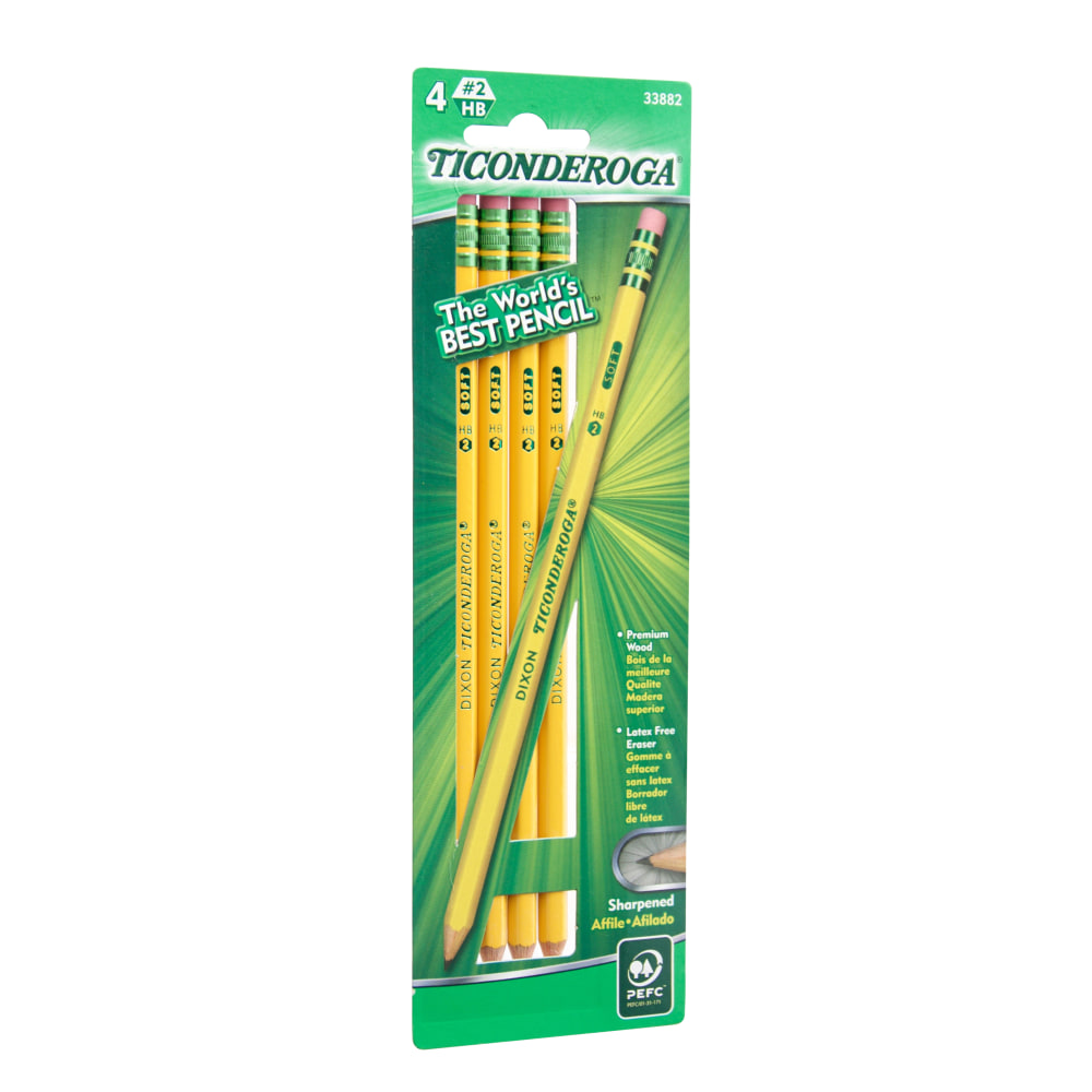 Ticonderoga Woodcase Pencils, #2 Lead, Soft, Pack of 4 | OfficeSupply.com