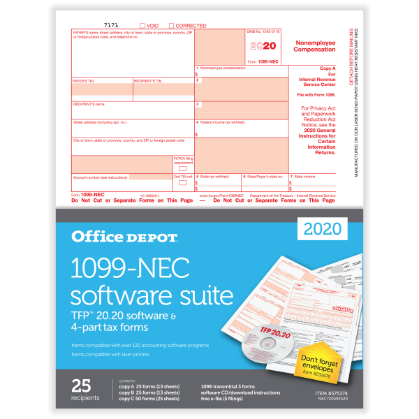 1099-NEC Laser Tax Forms With Software, 2-Up, 4-Part, 8-1/2" x 11 ...