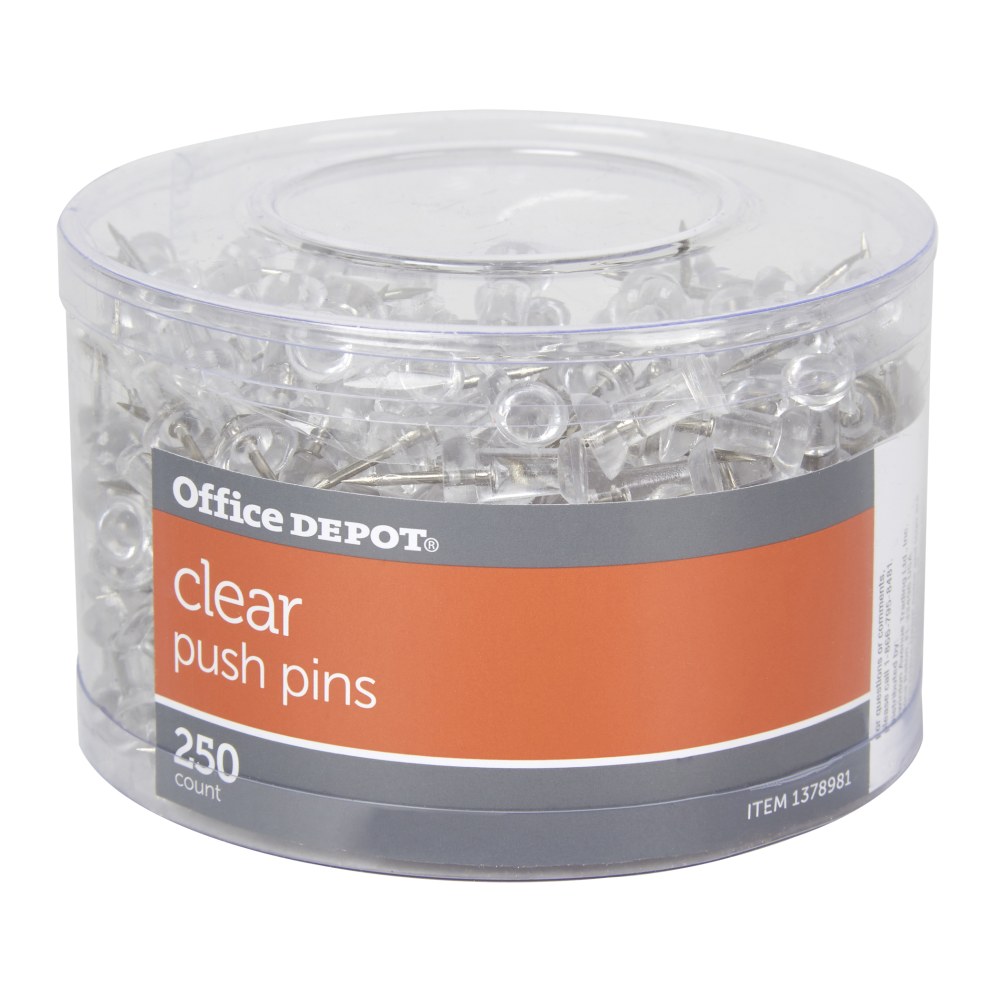 Pushpins, Standard, 1/2", Clear, Pack Of 250 | OfficeSupply.com