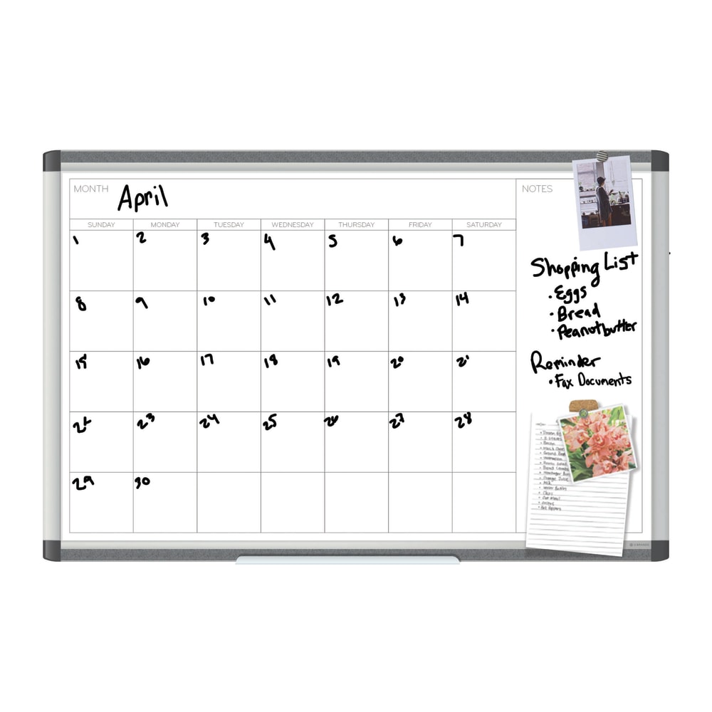 U Brands PINIT Magnetic Dry-Erase Monthly Calendar Board, 36" X 24 ...