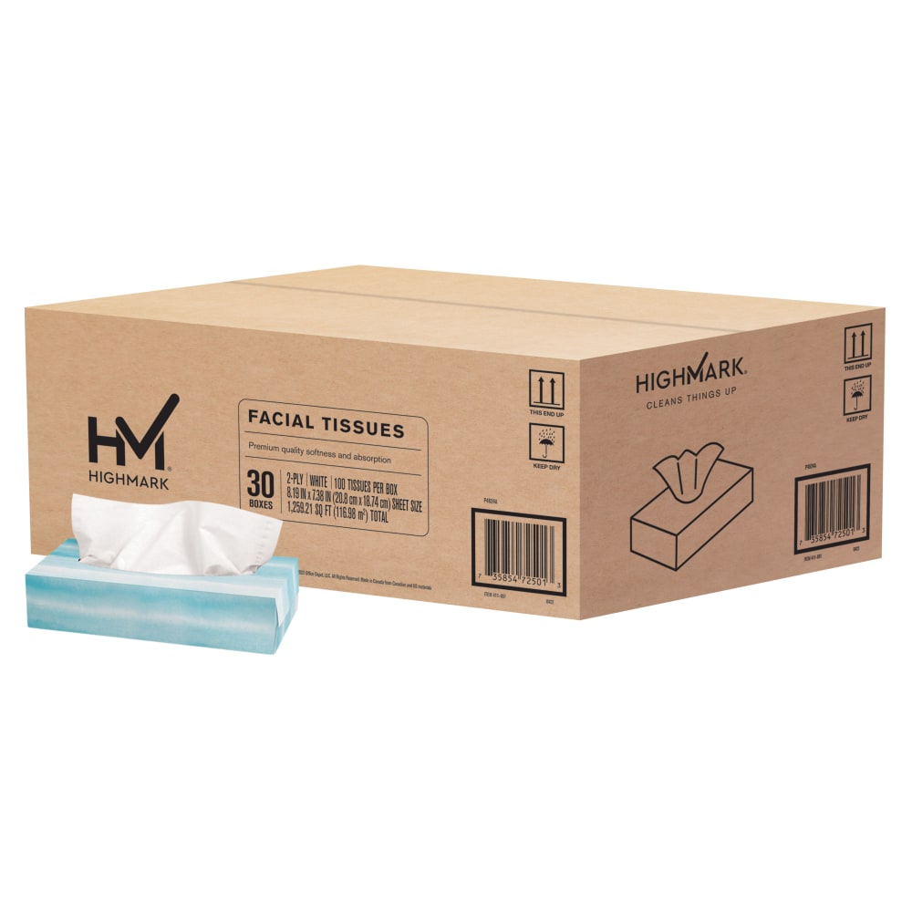 Highmark 2-Ply Facial Tissue, Flat Box, White, 100 Tissues Per Box ...