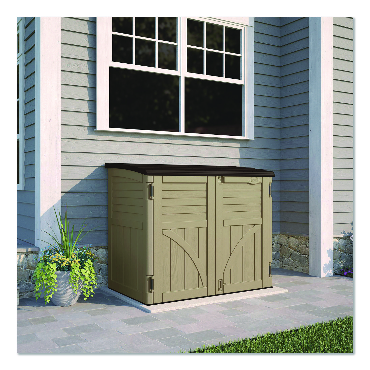Suncast Horizontal Storage Shed, 4 ft 5" x 2 ft 8.5" x 3 ft 9.5", Sand ...