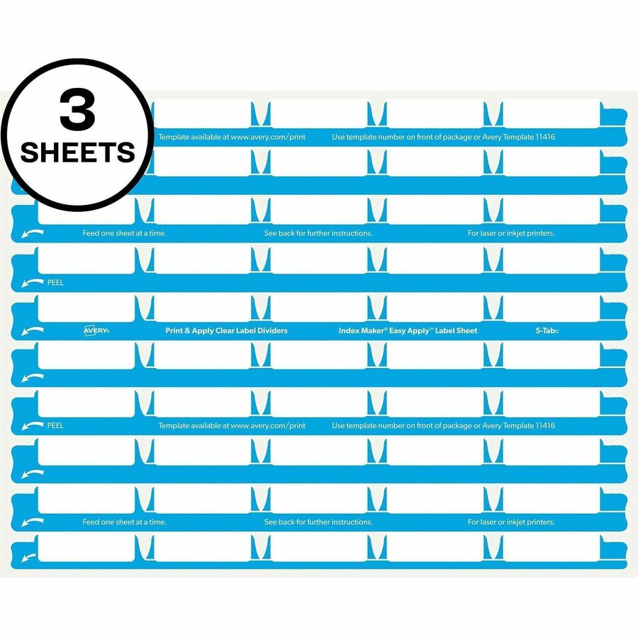 Avery 5 Tab Easy Print & Apply Clear Label Sheet Refills (11225 ...