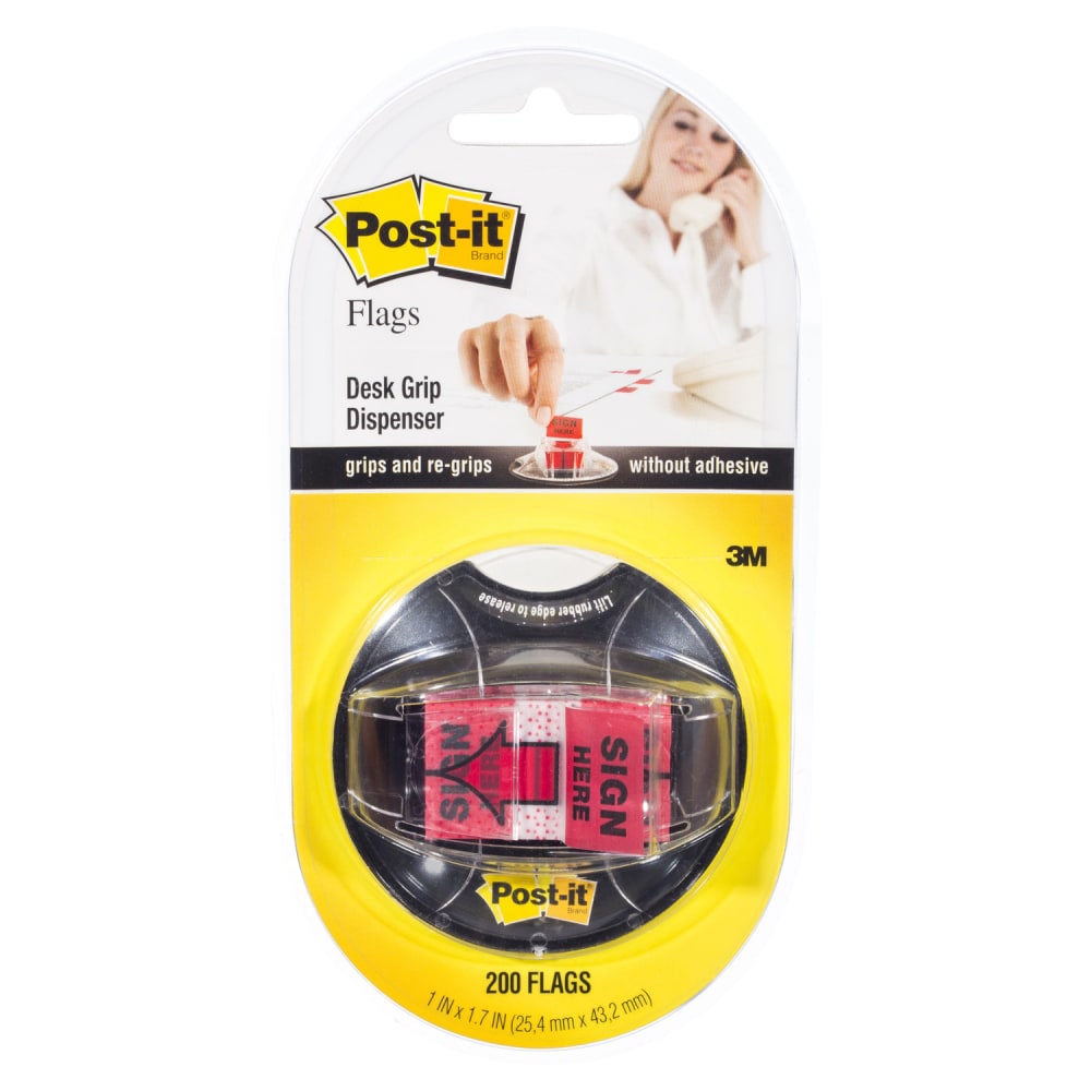 Post-it Flags, 1 in. x 1.7 in., 1 Dispenser, 200 Flags/Dispenser, Red ...