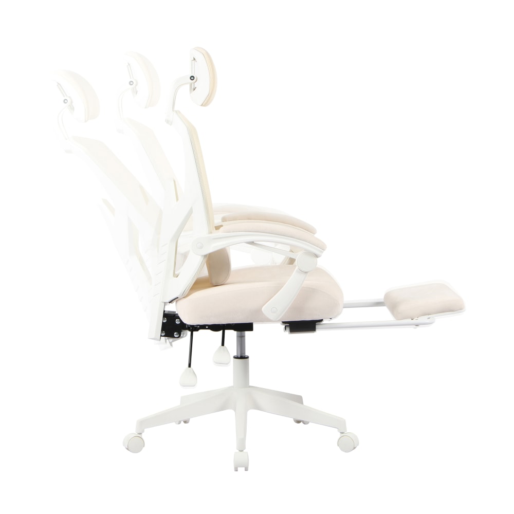 Vallori Mesh/Fabric High-Back Chair With Retractable Footrest, Cream ...