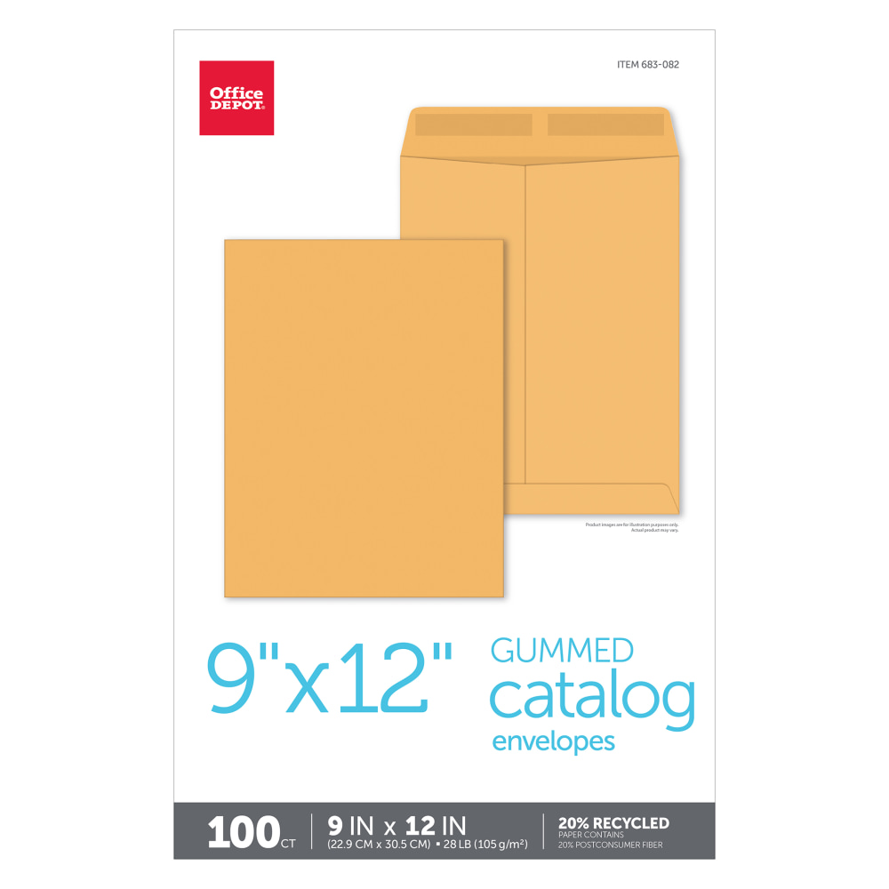 9" x 12" Manila Catalog Envelopes, Gummed Seal, Brown Kraft, Box Of 100 ...