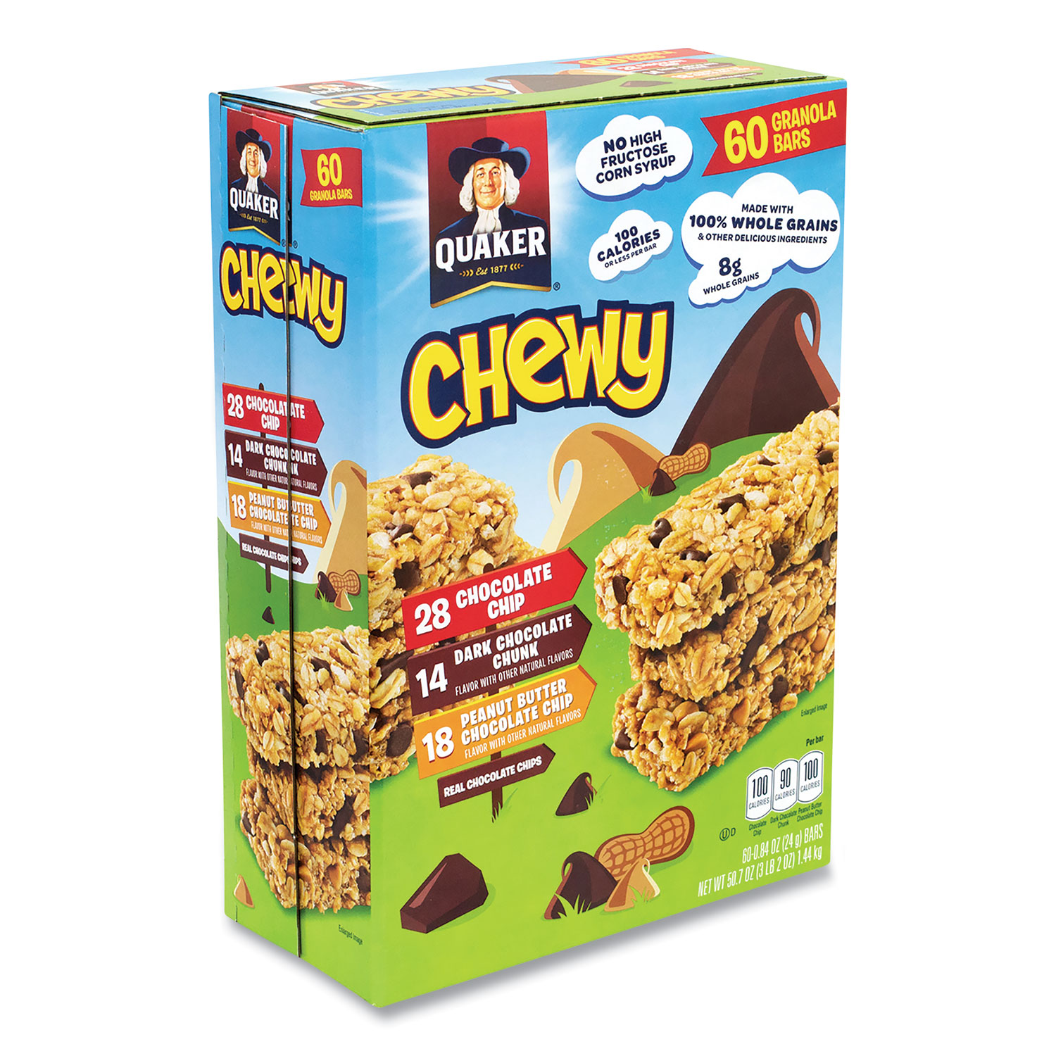 Quaker Granola Bars, Chewy Chocolate Chip, 0.84 oz Bar, 60 Bars/Box ...