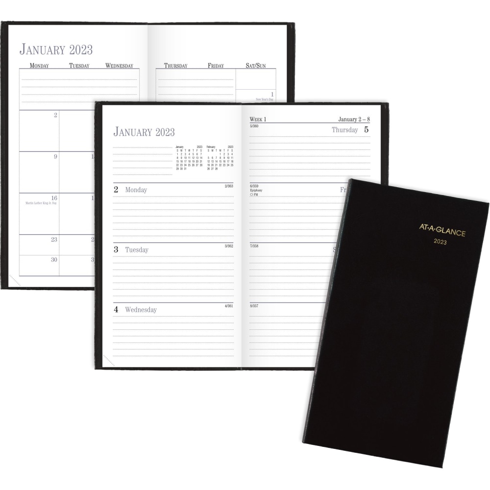 AT-A-GLANCE Fine Diary 2023 RY Weekly Monthly Diary, Black, Pocket, 3 ...