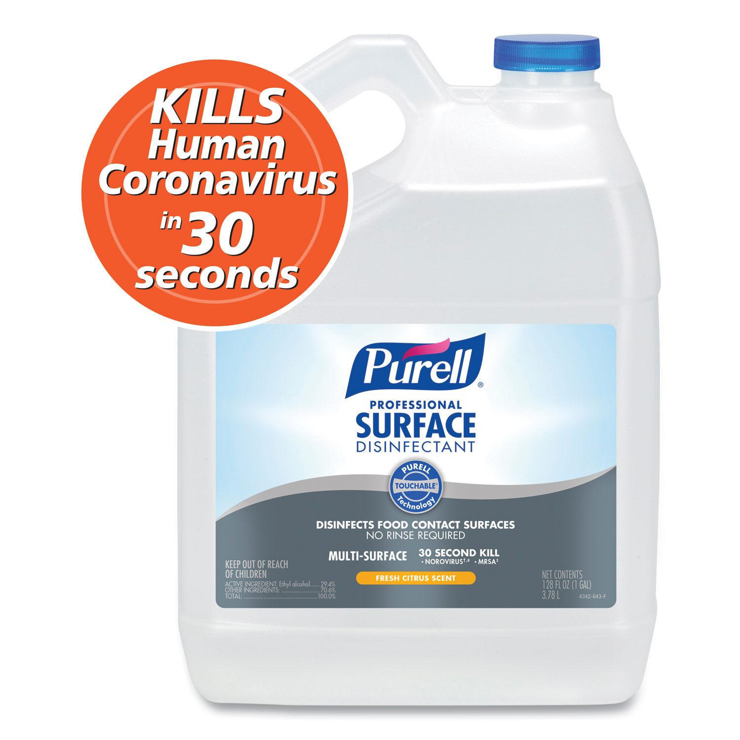PURELL Professional Surface Disinfectant, Fresh Citrus, 1 gal Bottle, 4 ...